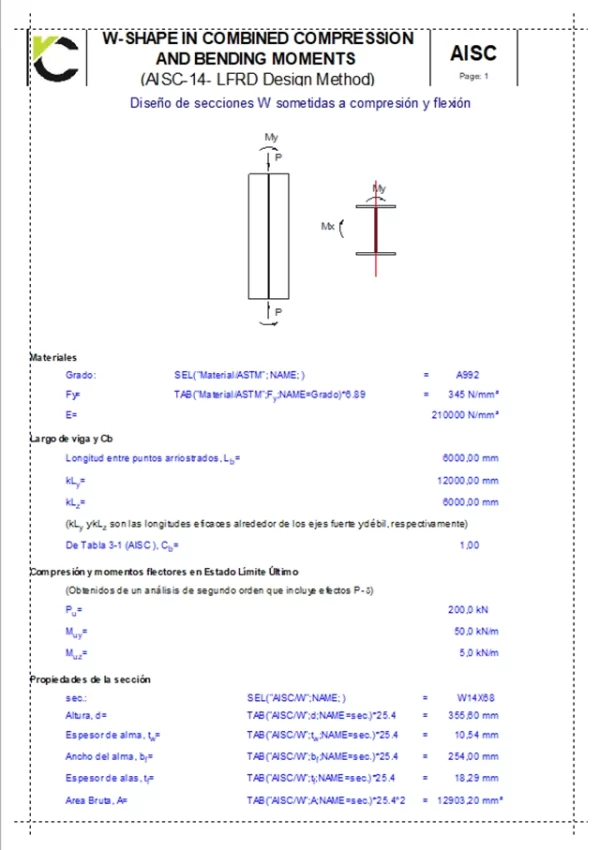 Diseño de vigas W en compresión y flexión | VCmaster Latam